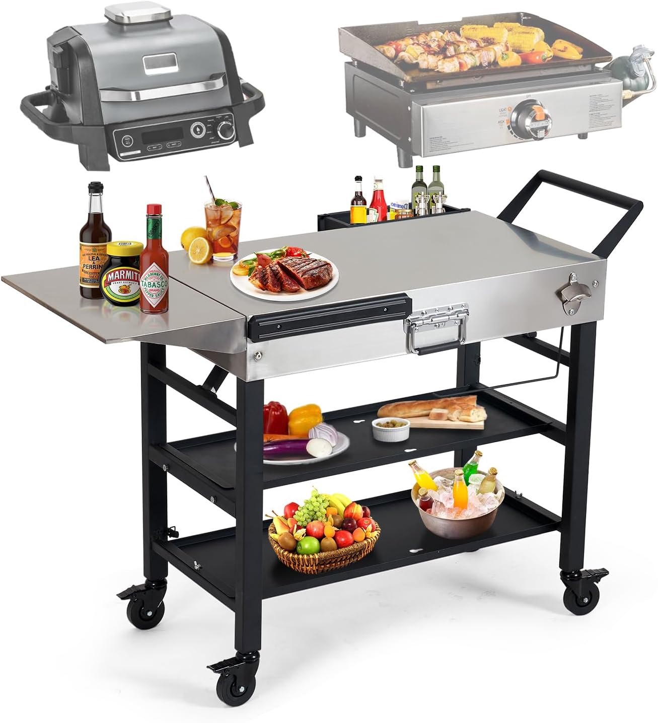 Annualing Stainless Steel Portable Outdoor Grill Cart,Foldable Griddle ...