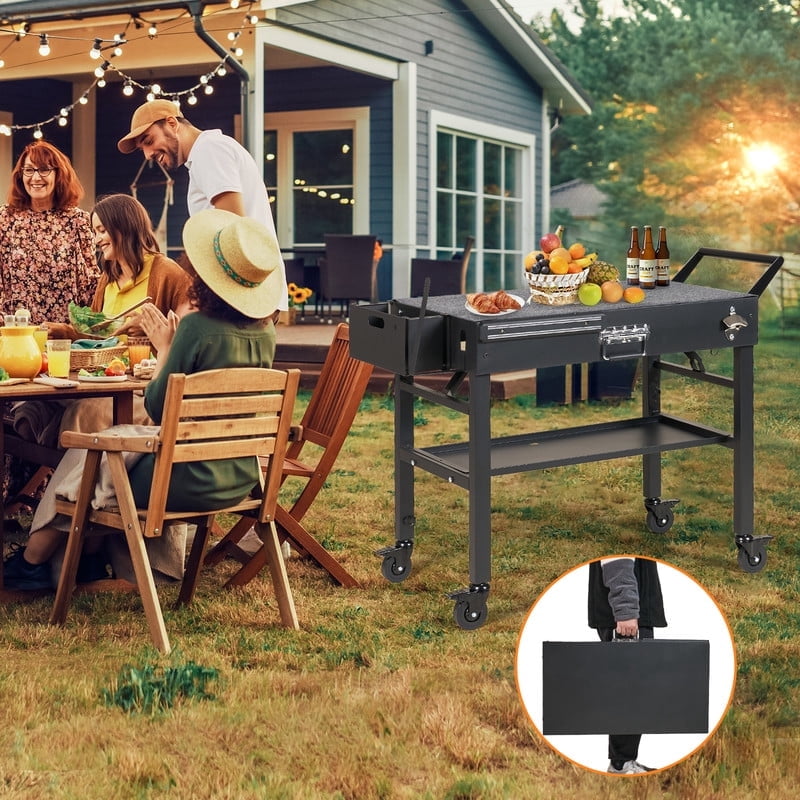 Annualring Portable Stainless Steel Kitchen Grill Cart with Wheels,Easy ...
