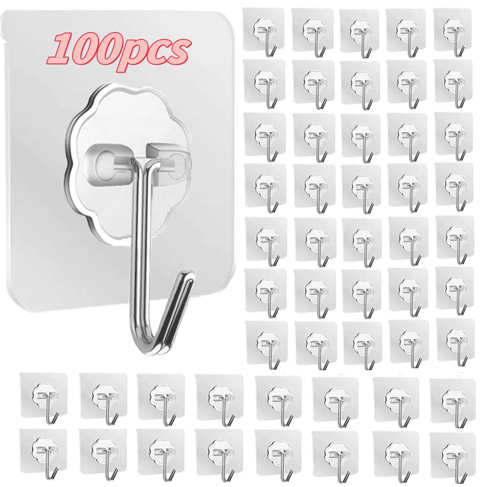 Annvchi Adhesive Hooks 100 Pcs for Hanging Heavy Duty Wall Hooks ...