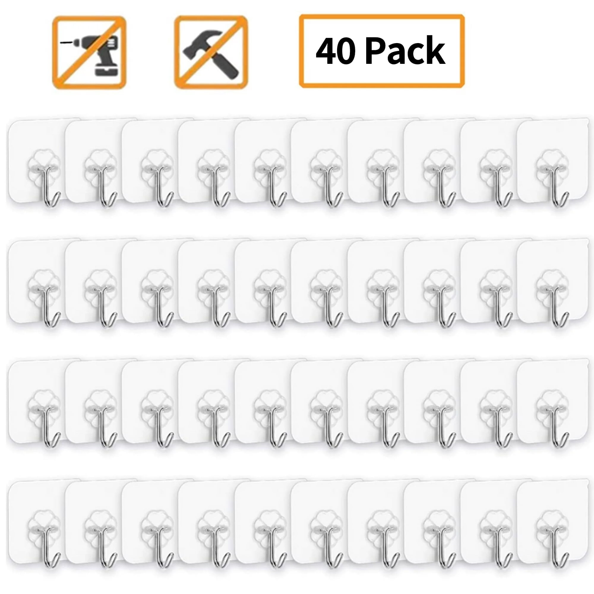 Annvchi 40-Pcs Heavy Duty Adhesive Wall Hooks, Clear PVC, Strong Sticky ...