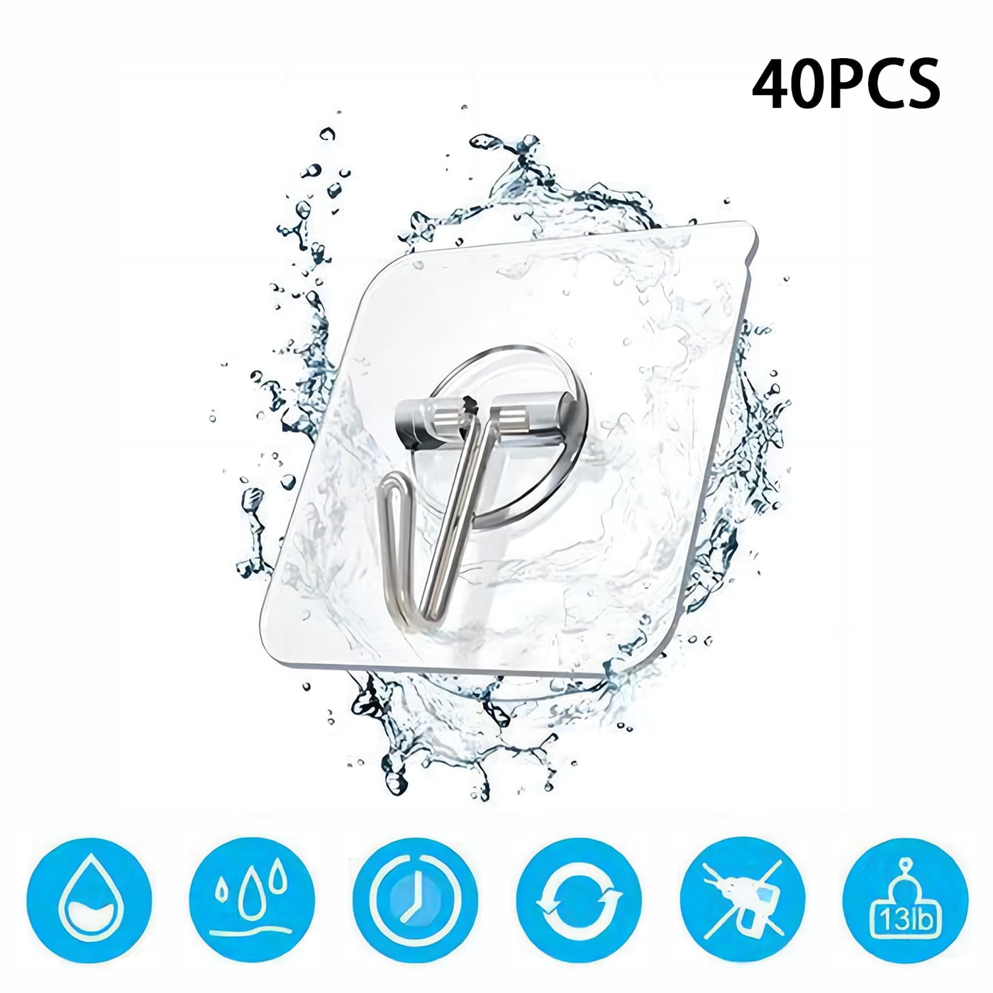 Annvchi 40-Pcs Heavy Duty Adhesive Wall Hooks, Clear PVC, Strong Sticky ...