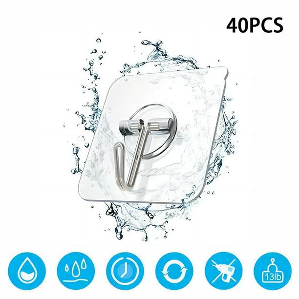 Annvchi Adhesive Wall Hooks，Heavy Duty Reusable Hooks, Clear 40-Pcs PVC ...