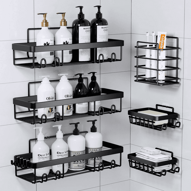 Annvchi Bathroom Shower Shelf, Black Stainless Steel Shower Shelf 6 ...