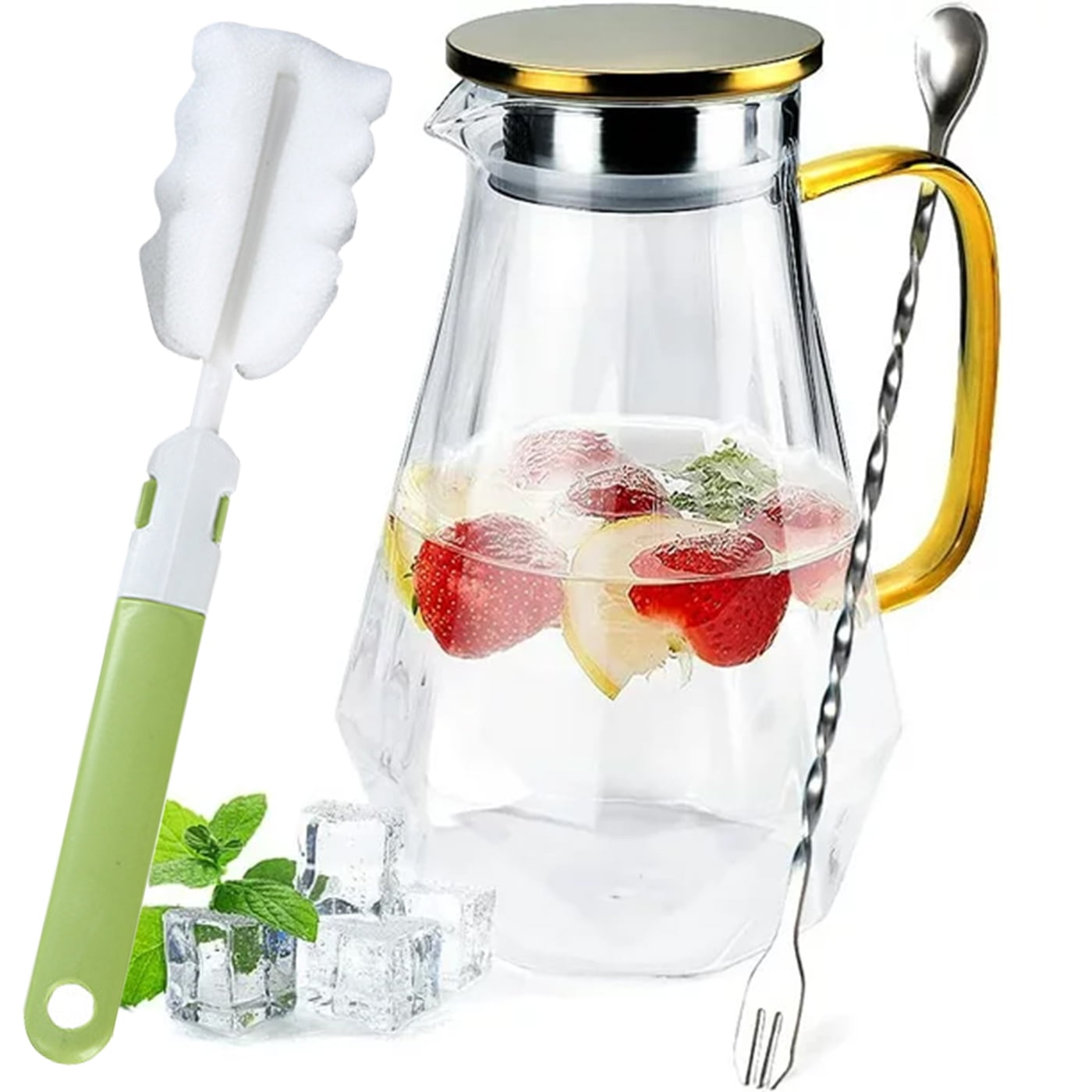 Annvchi 60oz Glass Water Pitcher with Stainless Lid & Spout, Includes ...