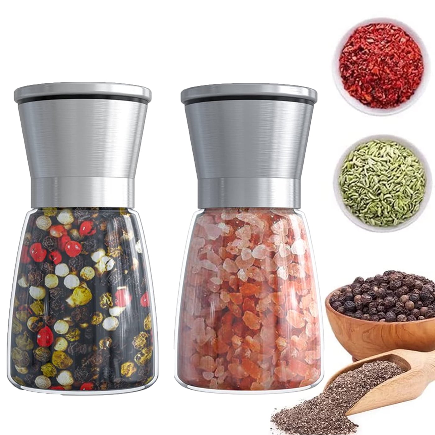 Annvchi Adjustable Salt and Pepper Grinder Set - Stainless Steel Mills ...
