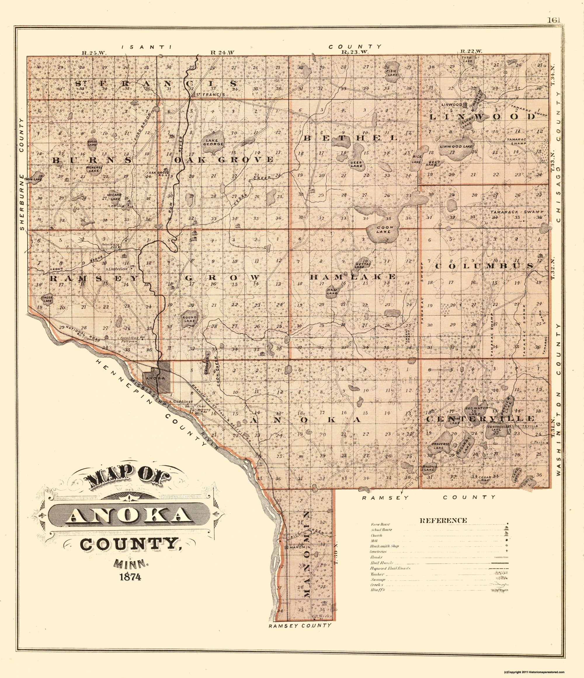 Historic County Map - Anoka County Minnesota - Andreas 1874 - 23 x 26. ...