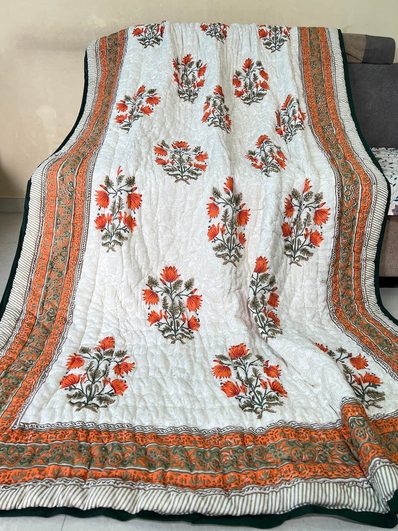 Anokhi Indian Jaipuri Block Print Quilt Printed Reversible Razai Cotton ...