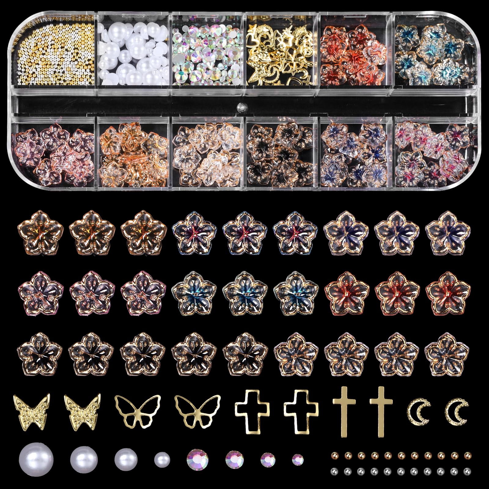 3D Flower Nail Charms, Mixed Color Spring Flower Petals Acrylic Nail ...