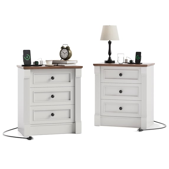 Anoncndin Farmhouse Rustic Nightstand with Charging Station & 3 Drawers ...