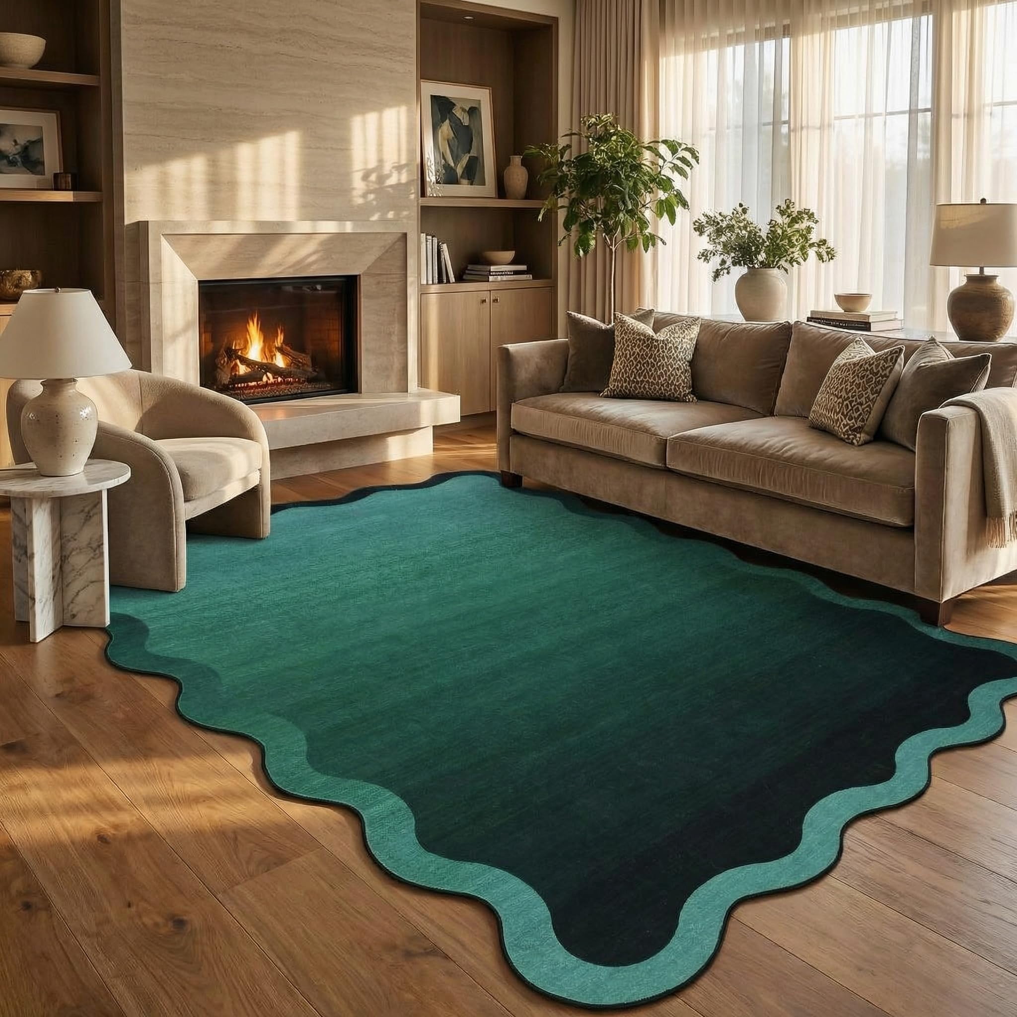 Anoncndin Modern Scalloped Ombre Area Rug,Washable Ultra-Thin Soft Low ...