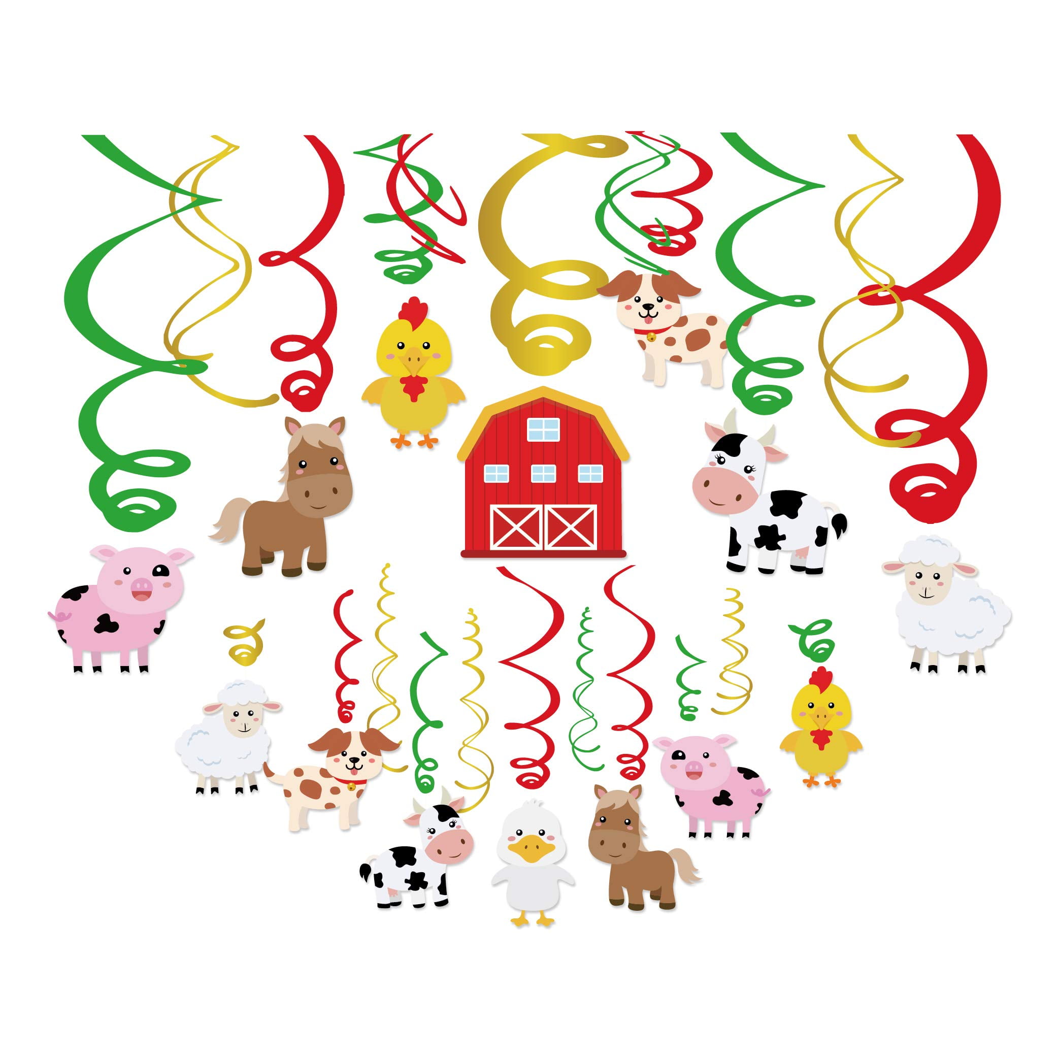 Anor Wishlife 30Ct Farm Animals Hanging Swirl Decorations,Farm,Barnyard,Cow Theme Party for ...