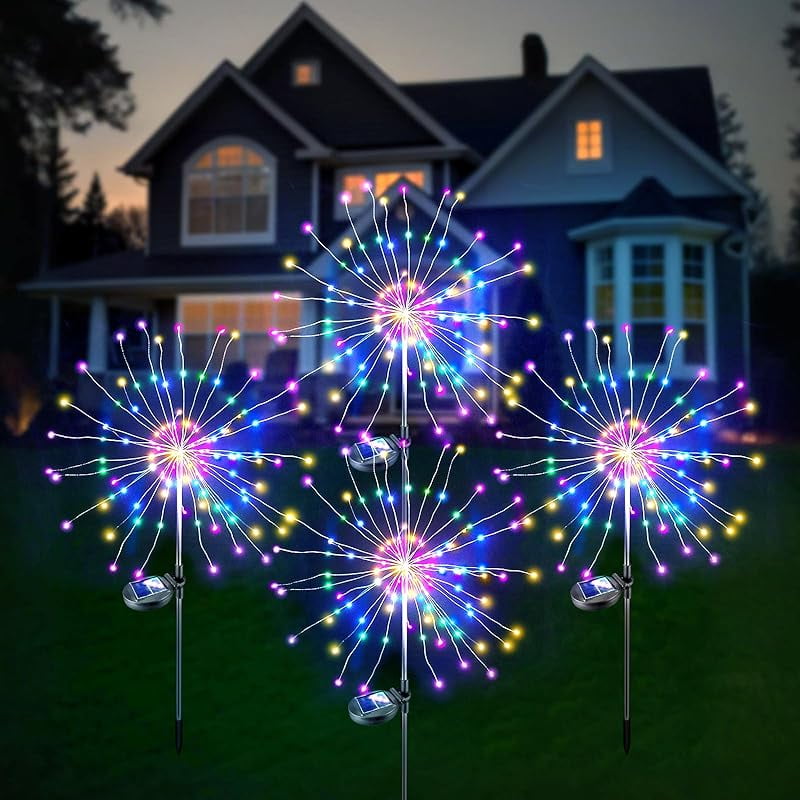 Anordsem Solar Garden Lights Outdoor:Fireworks Light Waterproof for ...