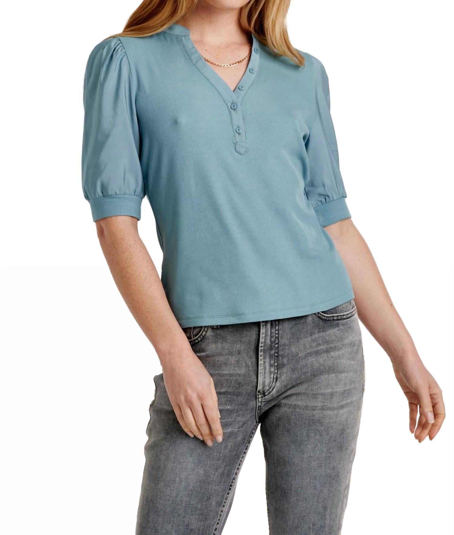 Another Love Tanner Puff Sleeve Henley Top - Walmart.com