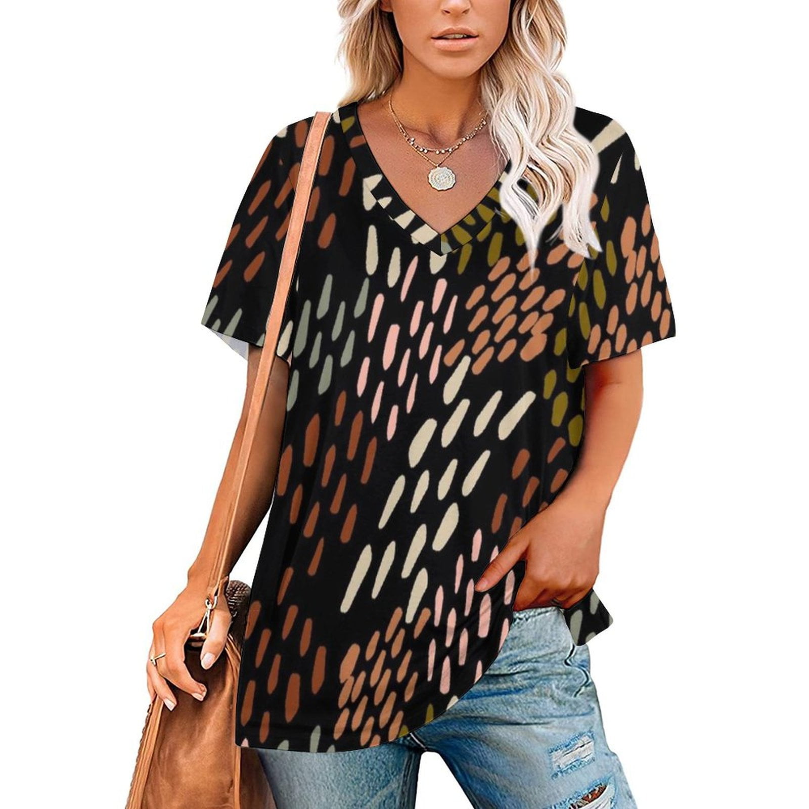 Another Pattern For Kelsi Women'S T-Shirt New Fashion Printed Zipper V ...