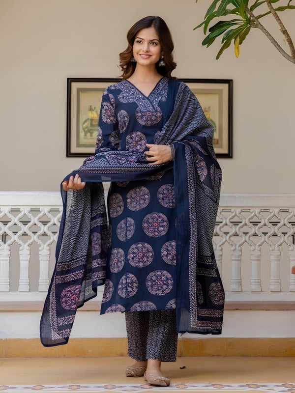 Anouk Women Printed Regular Mirror Work Pure Cotton Kurta with Palazzos ...