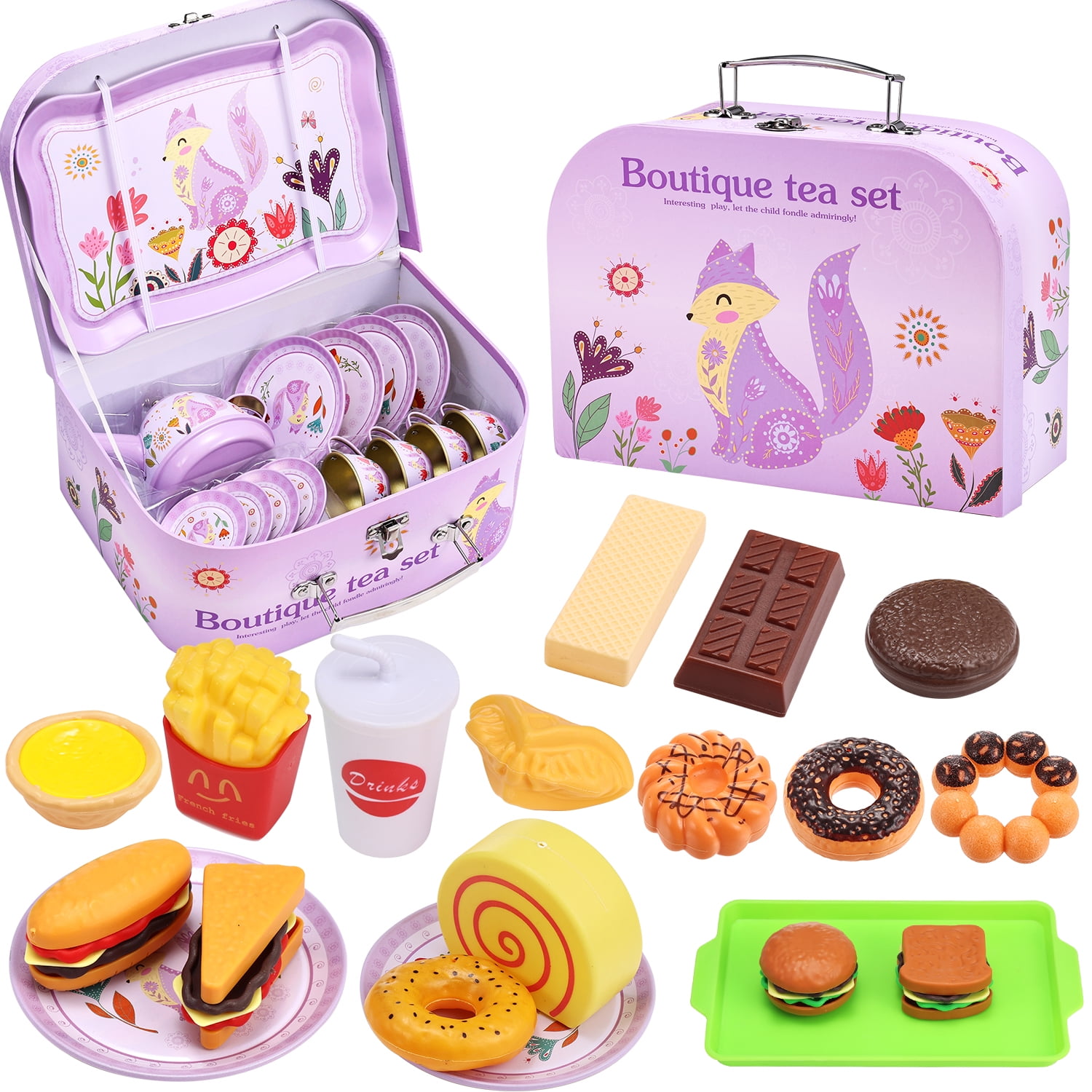 Anpro 31pcs Pretend Play Tea Set Toy for Girls, Includes Teapot, Dishes ...