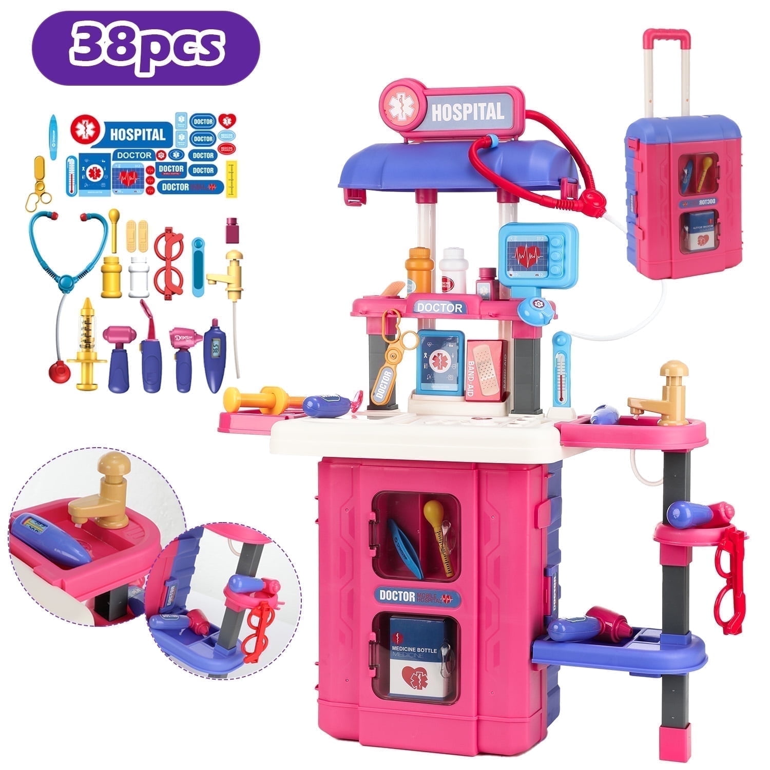 Anpro 38Pcs Toy Doctor Kit for Kids, 28Inch 3 in 1 Role Play Toys ...
