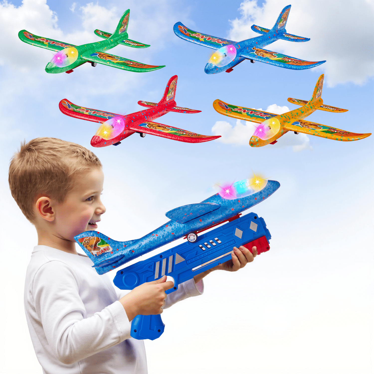 Anpro 4 Pack Airplane Launcher Toy Set for Kids, Foam Gliders Airplane ...