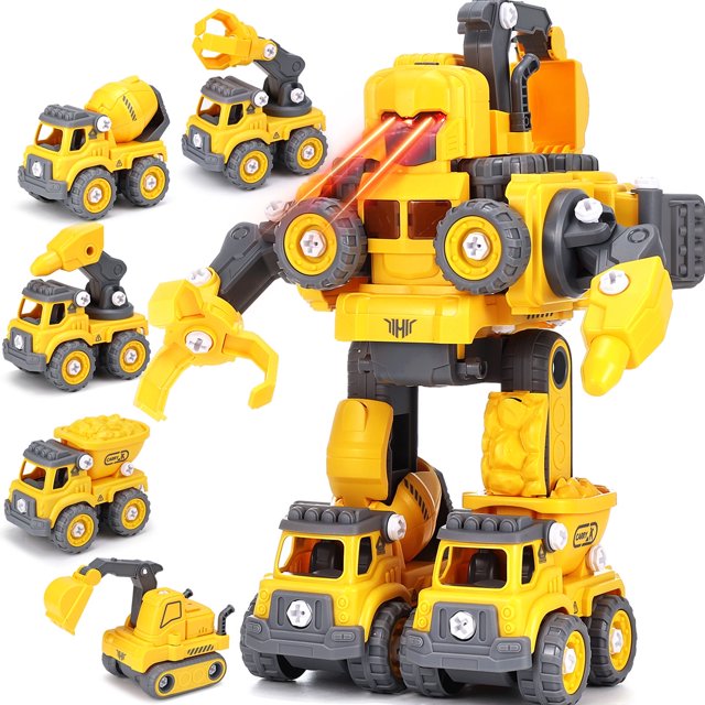 Anpro 5 in 1 Robot Construction Vehicles Set Toy for Toddler ...