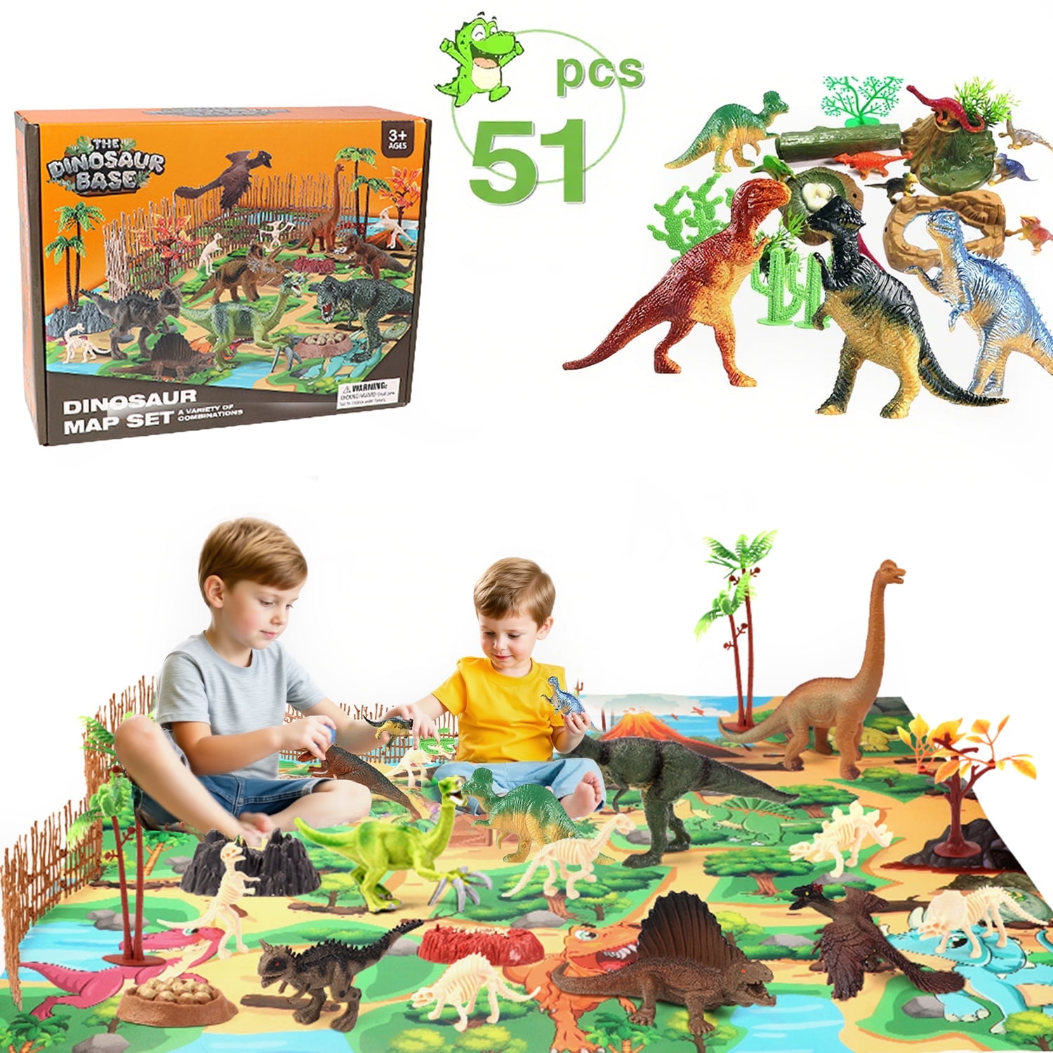 Anpro 51pcs Plastic Dinosaur Toy Play Set for Kids, Perfect for ...