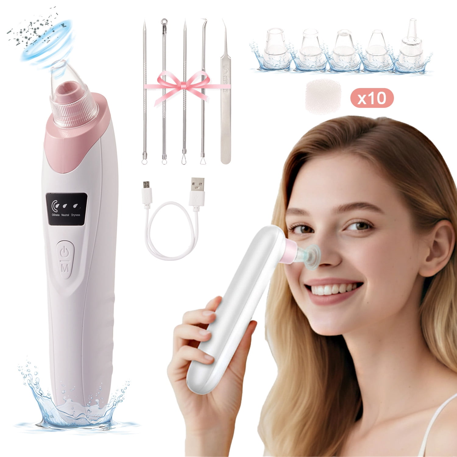 Anpro Blackhead Remover Vacuum, USB Rechargeable Pore Vacuum with 3 ...