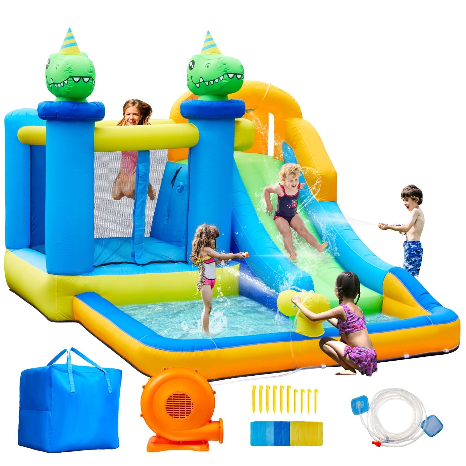 Anpro Toddler Inflatable Water Slide & Bounce House, Splash Pool ...