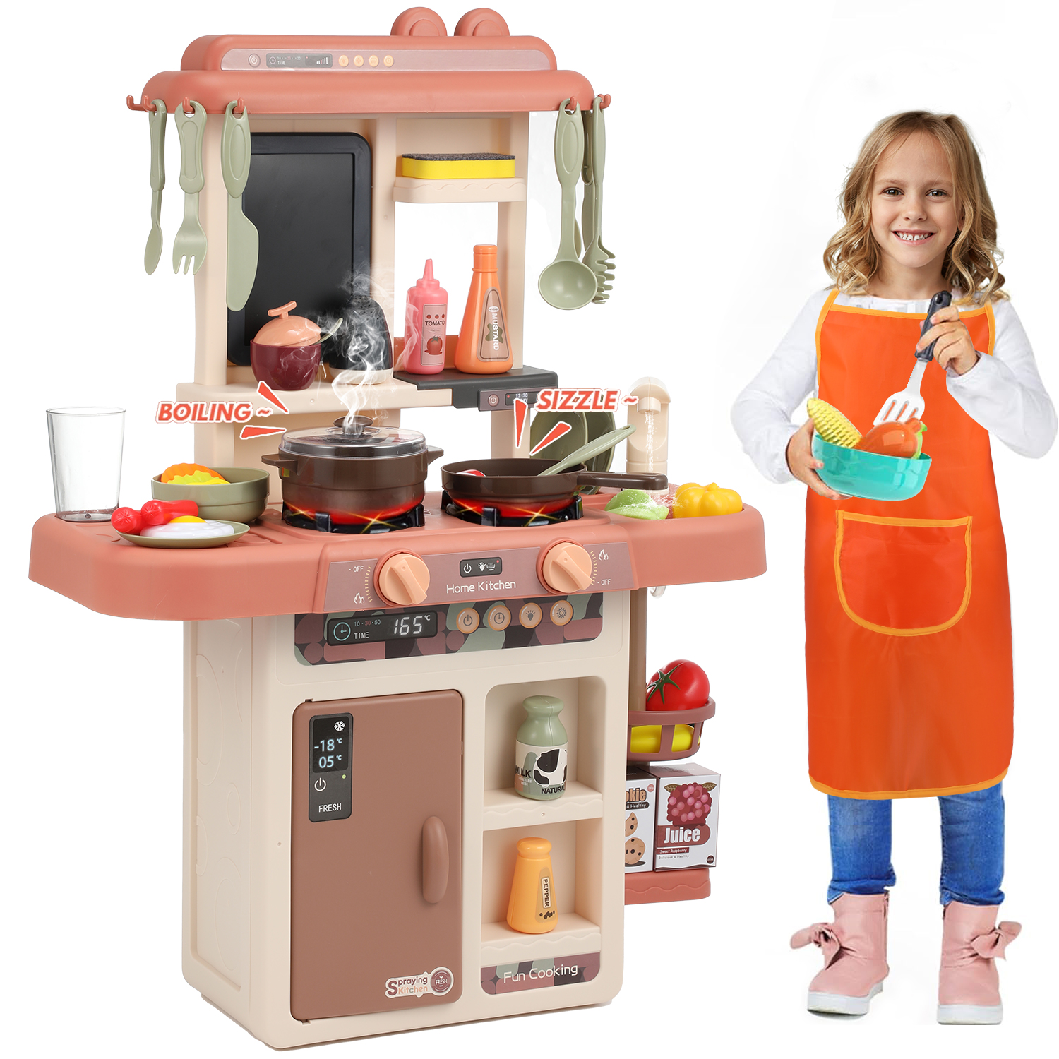 PayUSD Kids Play Kitchen Playset for Toddlers with Realistic Sounds and ...