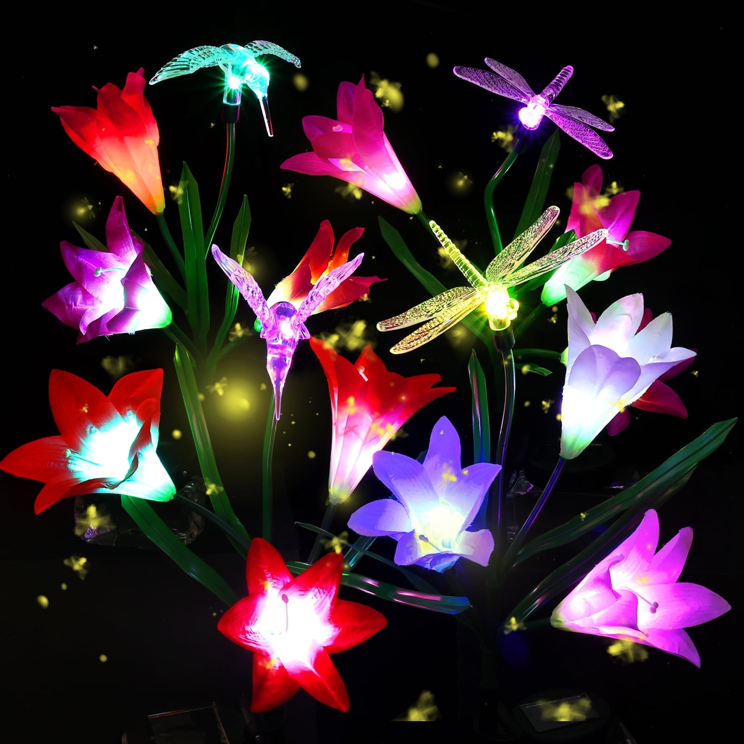Anpro 4 Pack Solar Garden Lights, Waterproof LED Lily Flowers, Multi ...