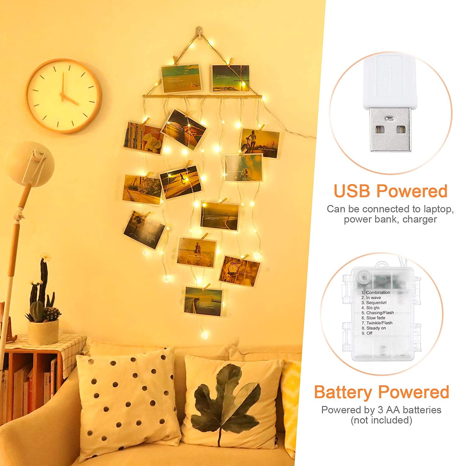 Anpro Photo Clip String Light 58LED Fairy Lights with Clips, Photo ...