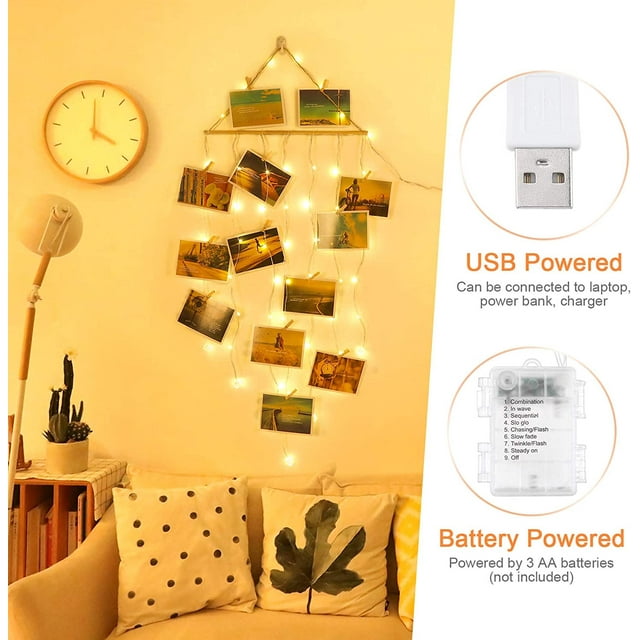 Anpro Photo Clip String Light 58LED Fairy Lights with Clips, Photo ...
