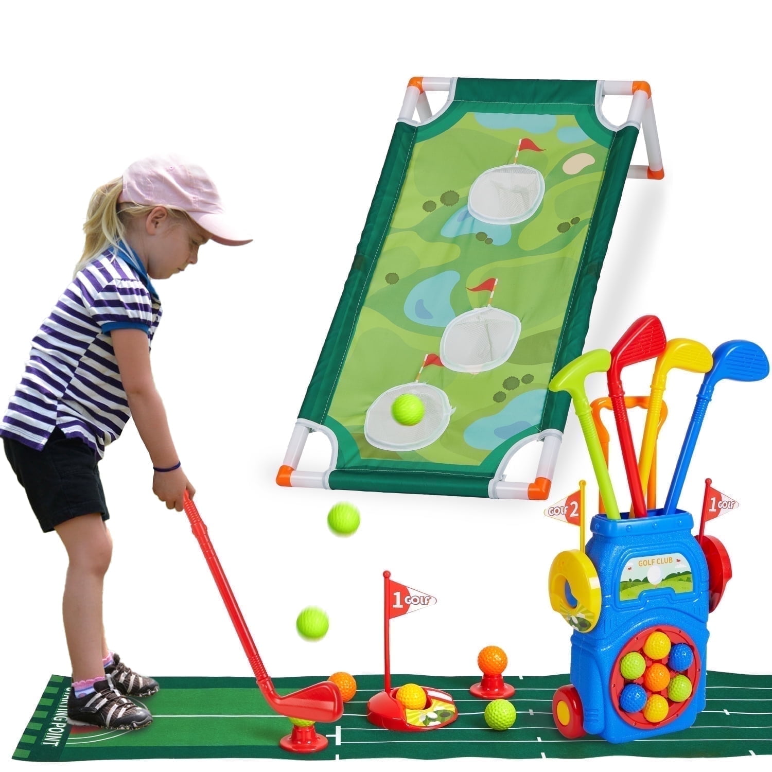 Anpro 2 in 1 Golf Toy Set for Kids, Toddler Golf Clubs Set with 10 ...