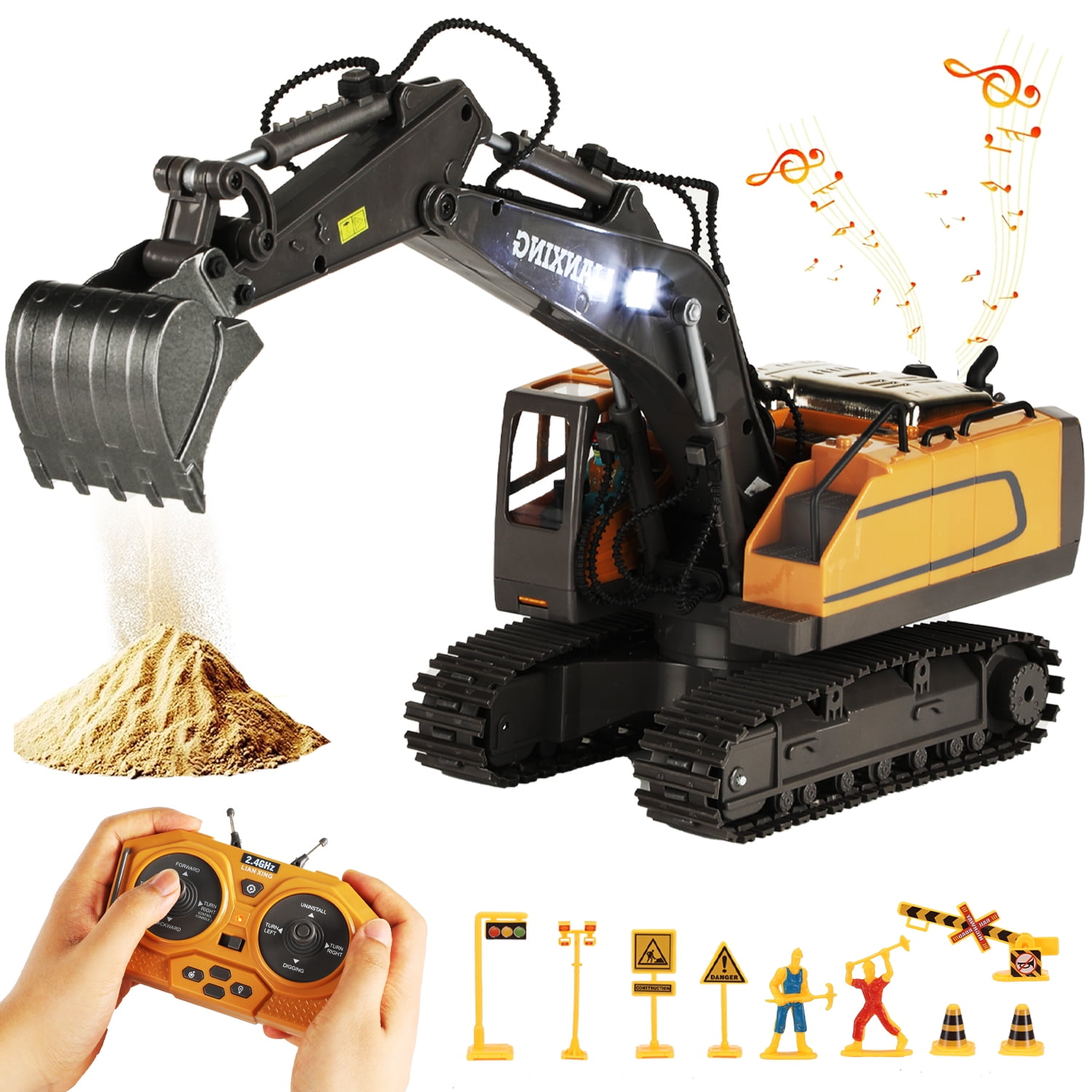 Anpro Remote Control Excavator Toys for Kids, 11 Channel RC Digger ...