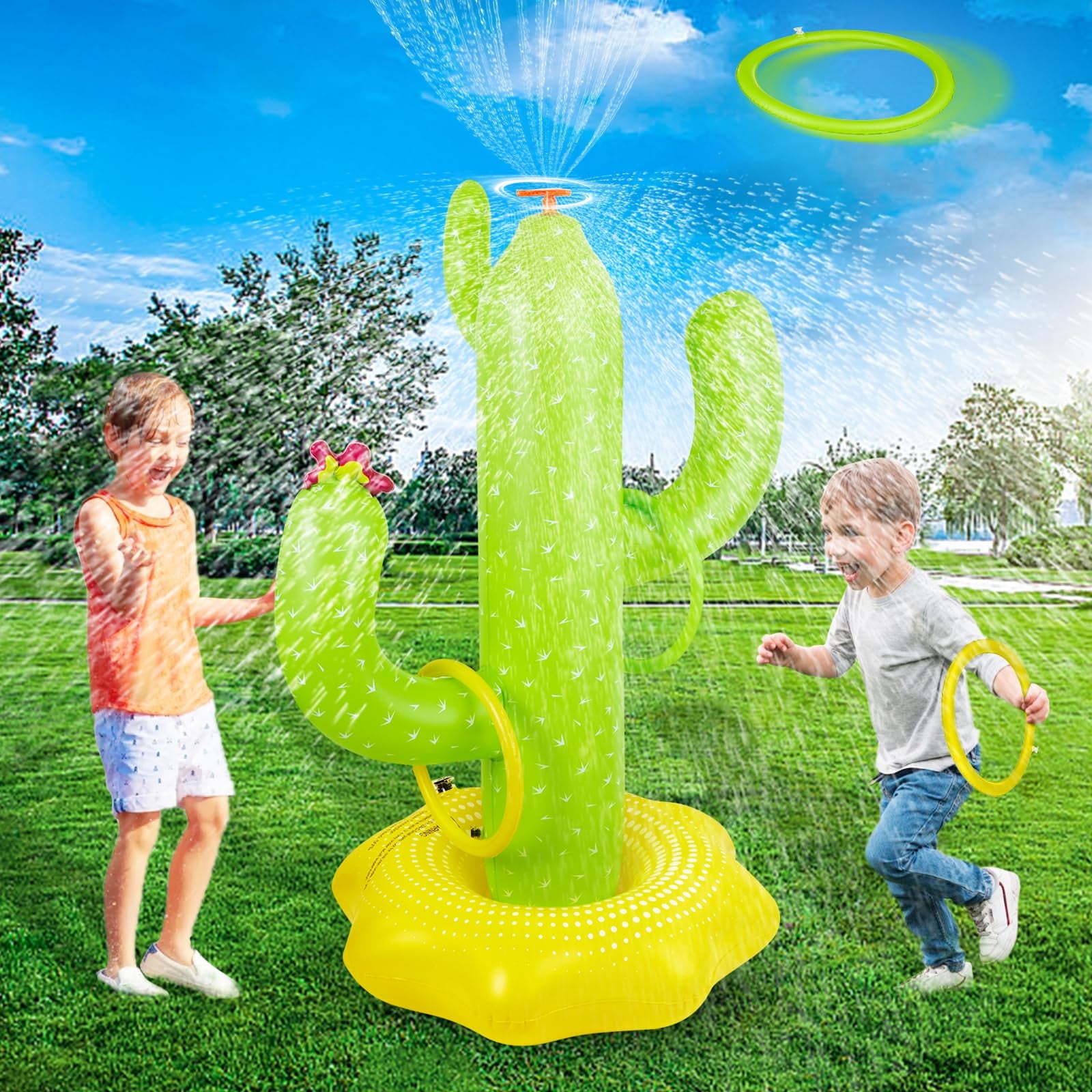 "Anpro Inflatable Cactus Water Sprinkler for Kids, Durable PVC Summer ...