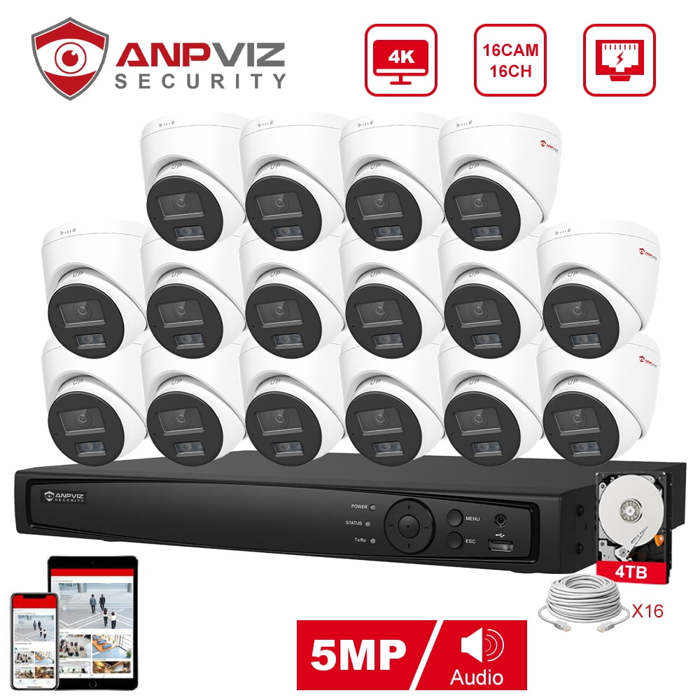 Anpviz 16CH PoE Turret Security Camera System with AI Human/Vehicle ...
