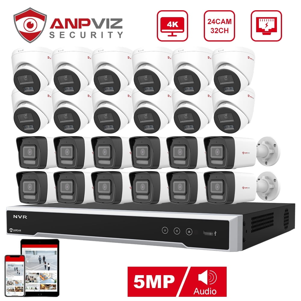 Anpviz 16CH 4K 5MP PoE Home Security Camera System, H.265+ NVR AI CCTV System and 24PCS 5MP ...