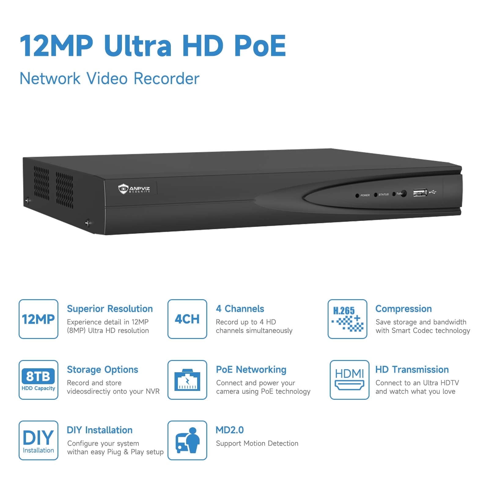 Anpviz 4-Channel NVR Recorder for Home Security Camera System, 12MP ...