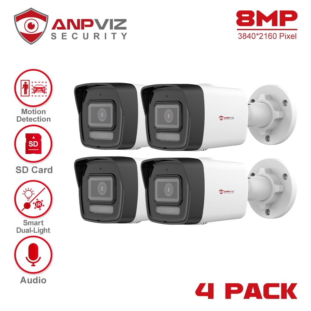 Anpviz 4pcs 8MP POE IP Bullet Camera Outdoor 24/7 ColorVU 30m CCTV ...