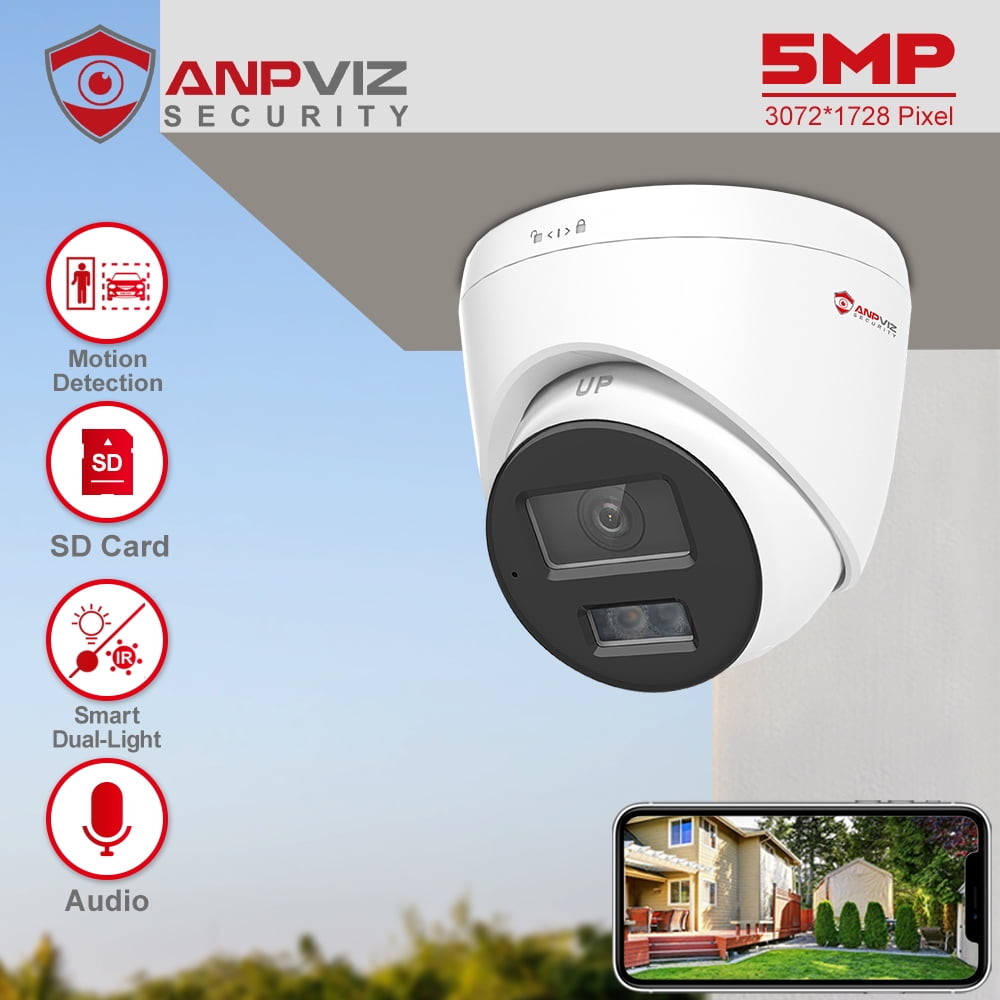 Anpviz 5MP POE IP Turret Camera Outdoor 24/7 ColorVU 30m CCTV Video Surveillance IP67 SD Card H ...