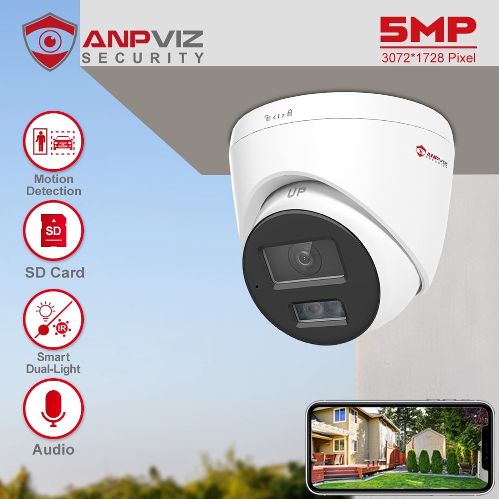 Anpviz 5MP IP PoE Turret Camera with Mic/Audio, Human & Vehicle Detection, Wired Security Camera ...