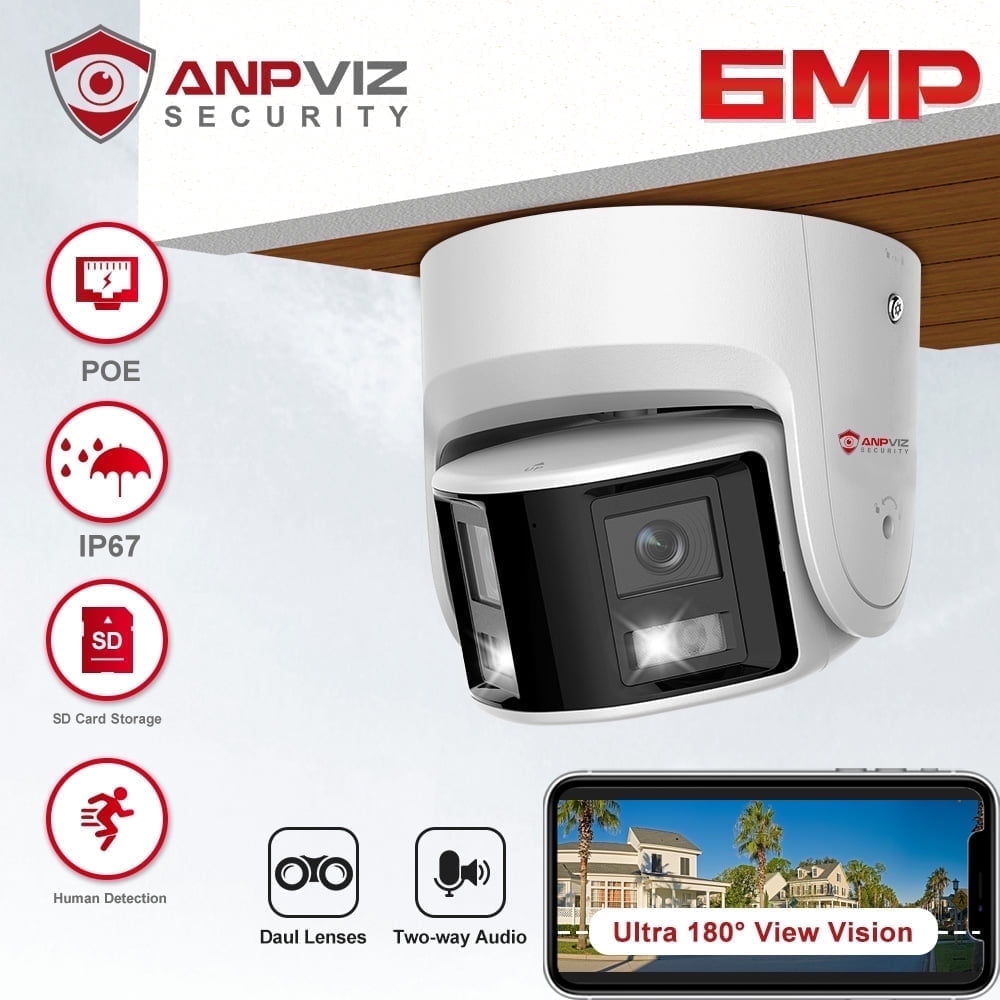 Anpviz 6MP PoE Turret Security Camera, IP Outdoor Camera in 180° Fov by ...