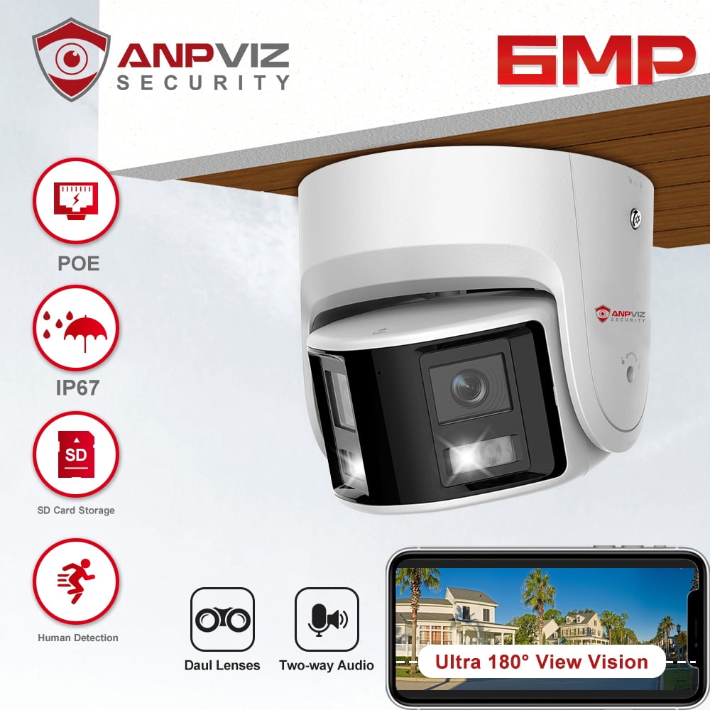 Anpviz 6MP PoE Turret Security Camera, IP Outdoor Camera in 180° Fov by ...