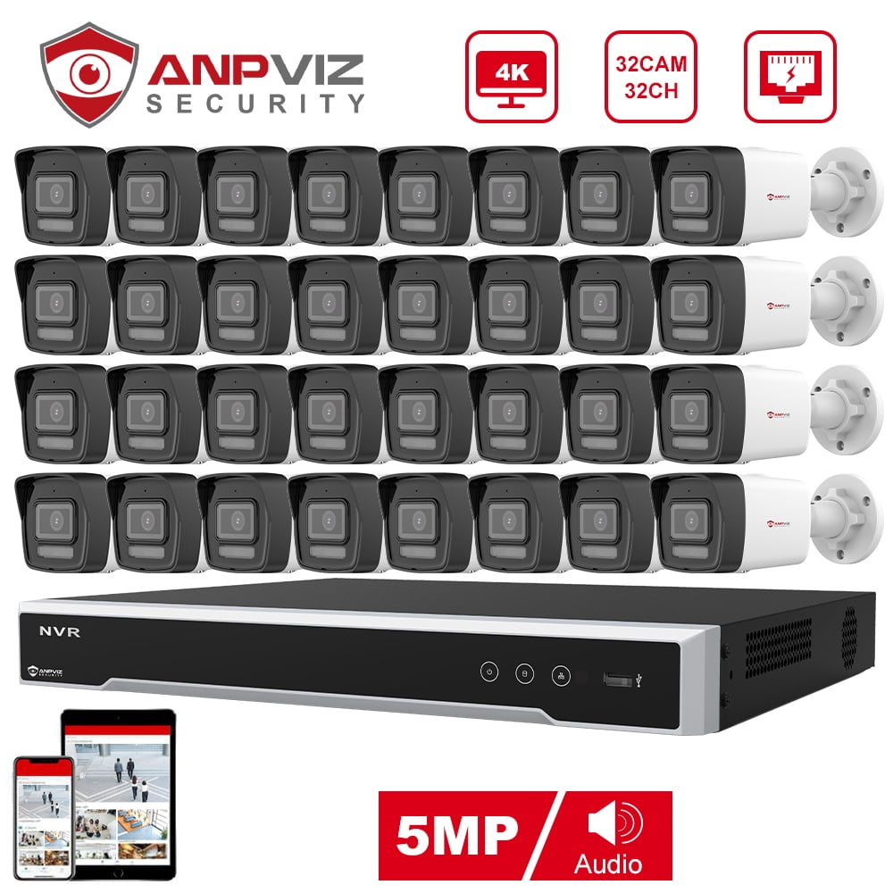 Anpviz 8CH 4K 5MP PoE Home Security Camera System, H.265+ NVR AI CCTV System and 32PCS 5MP IP ...