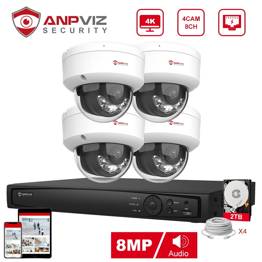 Anpviz 8CH 4K PoE Home Security Camera System, 8MP H.265+ NVR AI CCTV System and 4PCS IP Dome ...