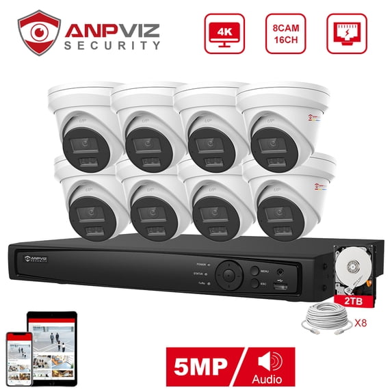 Anpviz Wired Security Camera System, 16CH 4K NVR System, 8PCS 5MP IP ...