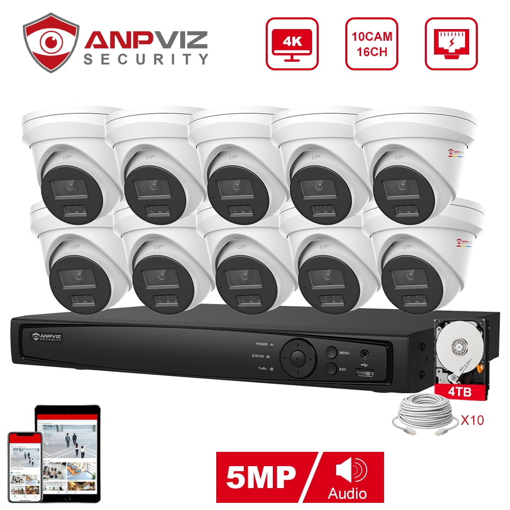 Anpviz Wired Security Camera System, 16CH 4K NVR System, 10PCS 5MP IP ...