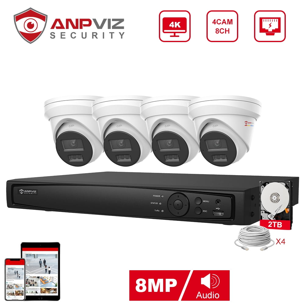 Anpviz Wired Security Camera System, 8CH 4K NVR System, 4PCS 8MP IP ...