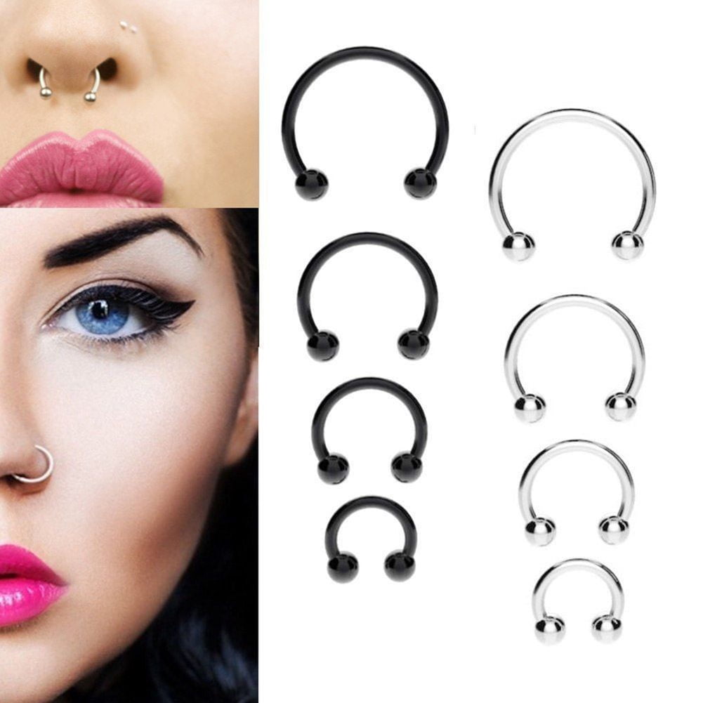 Anqbci 10 Pcs Stainless Steel Horseshoe Bar Lip Nose Septum Ear Ring ...
