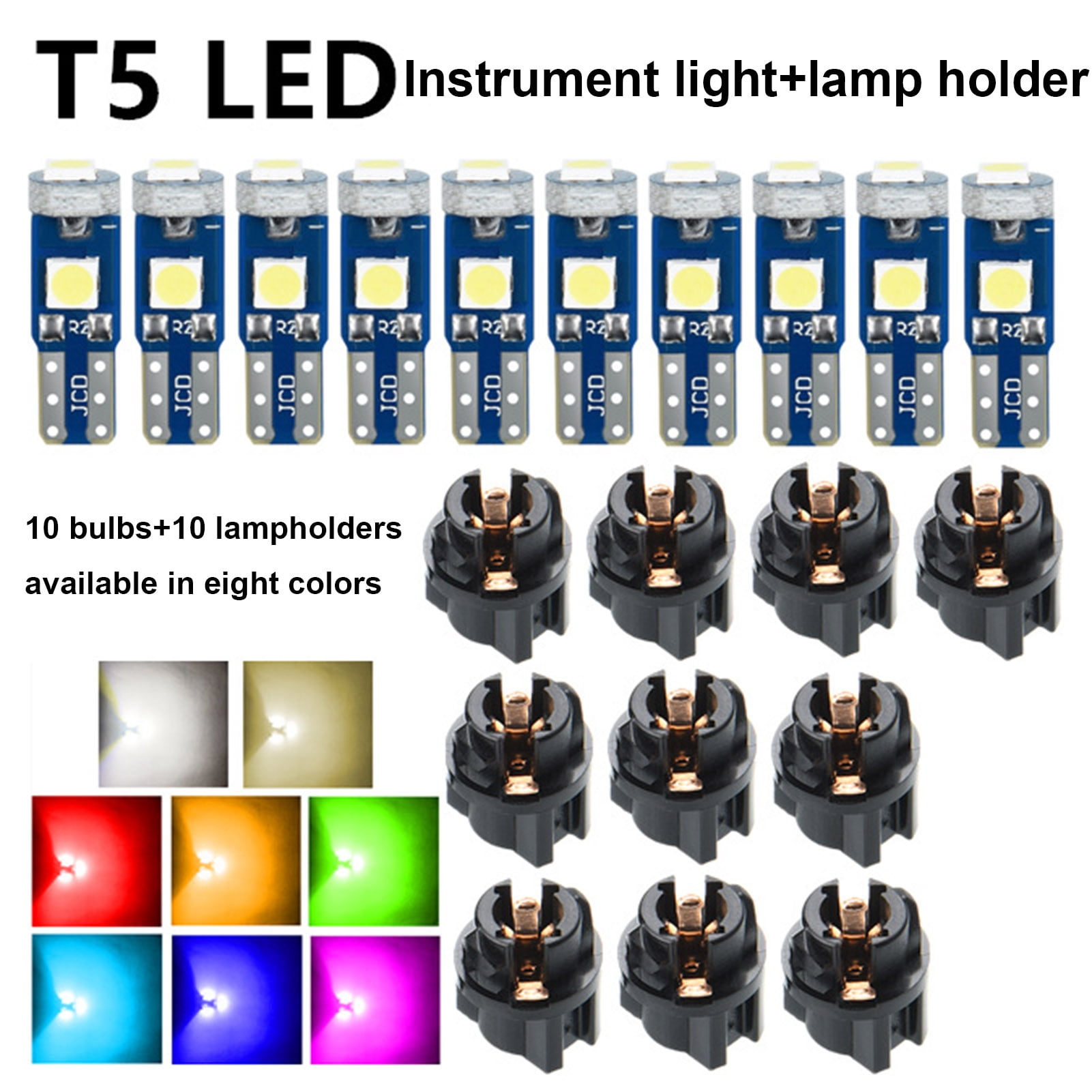 Anqbci 10Pcs T5 Car Dashboard Light Lamp Holder Super Bright 3030-3SMD ...