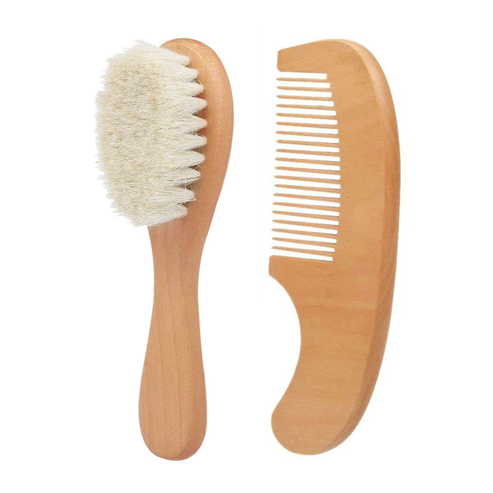 Anqbci 2Pcs/Set Wooden Baby Safety Comb Woolen Hair Brush Care Massage ...