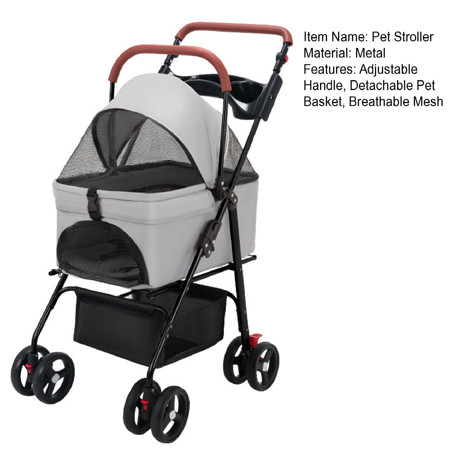 Anqbci 4 Wheels Folding Pet Stroller, Portable Dog Cat Puppy Stroller ...